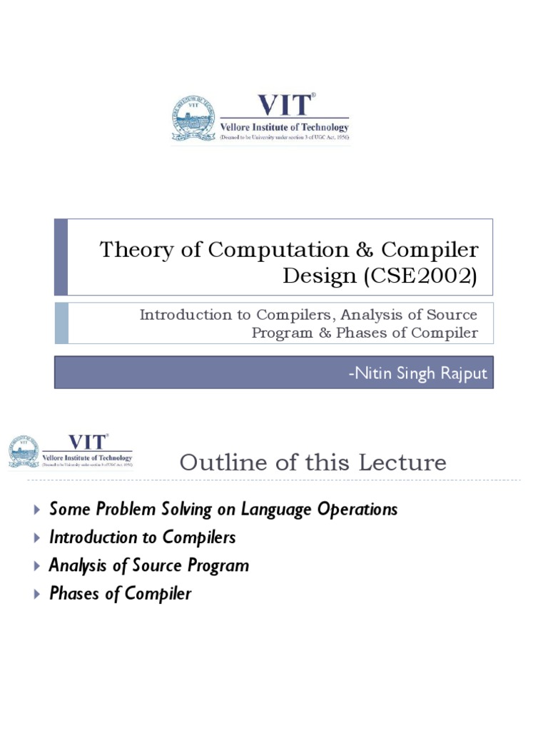 Theory of Computation & Compiler Design (CSE2002) : - Nitin Singh Rajput | PDF | Compiler ...