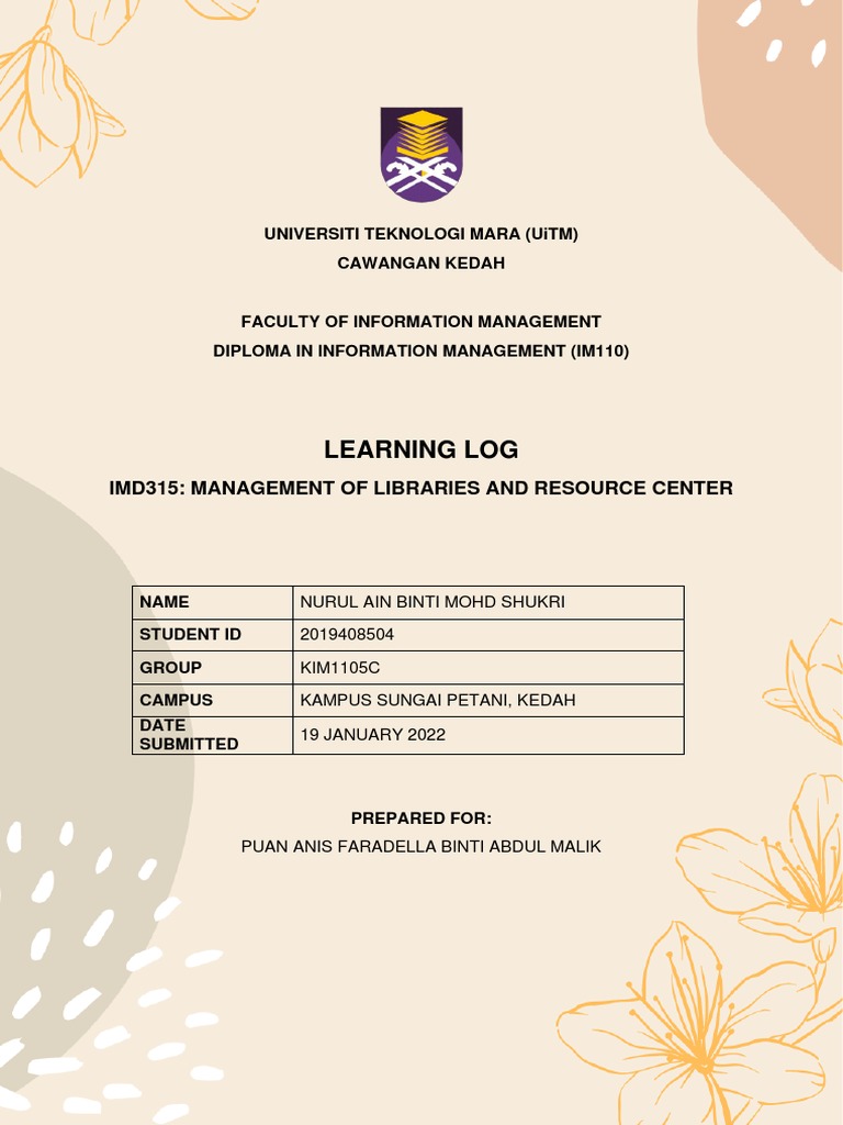 Learning Log: Universiti Teknologi Mara (Uitm) Cawangan Kedah | PDF ...