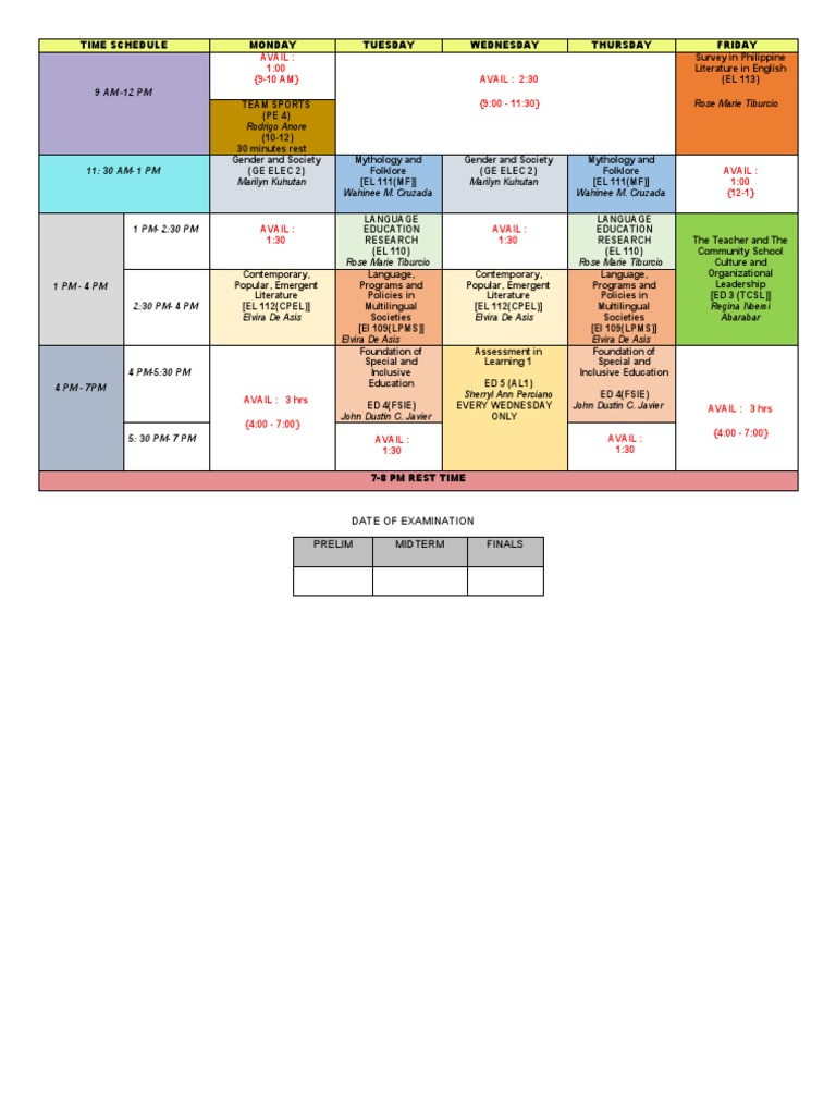 Detailed Time Schedule | PDF