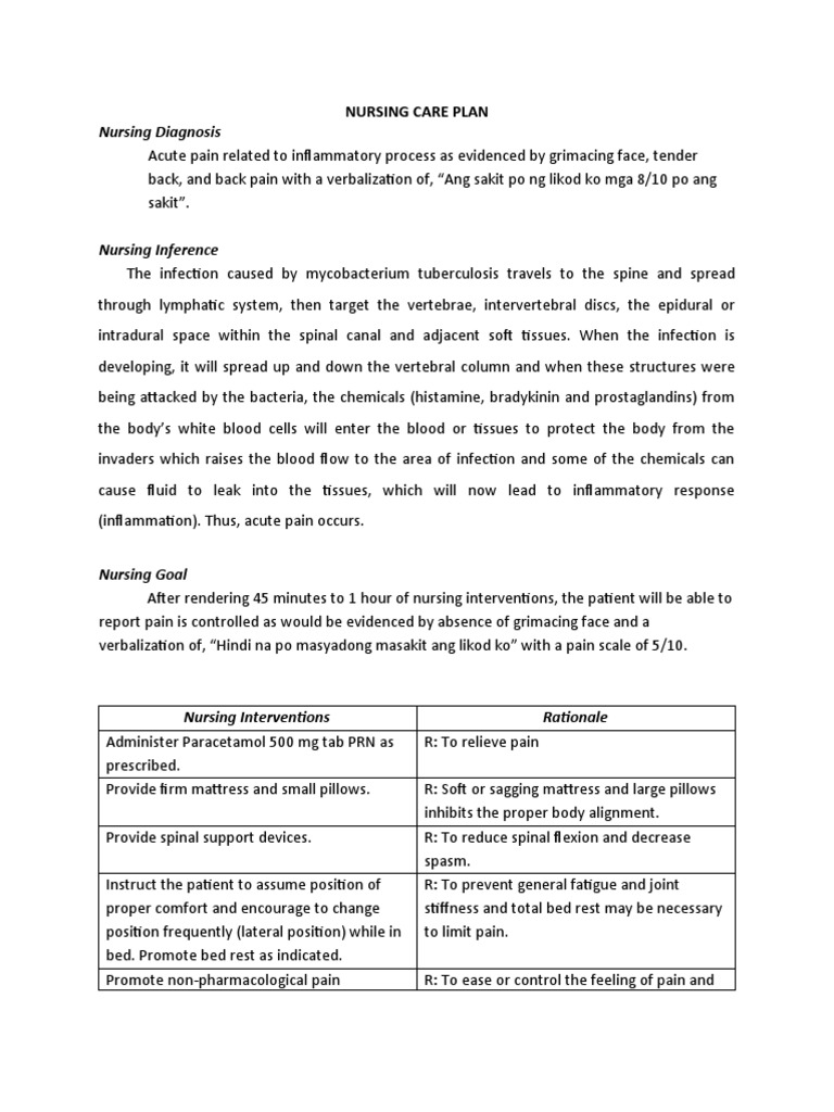 Nursing Care Plan | PDF | Pain | Inflammation