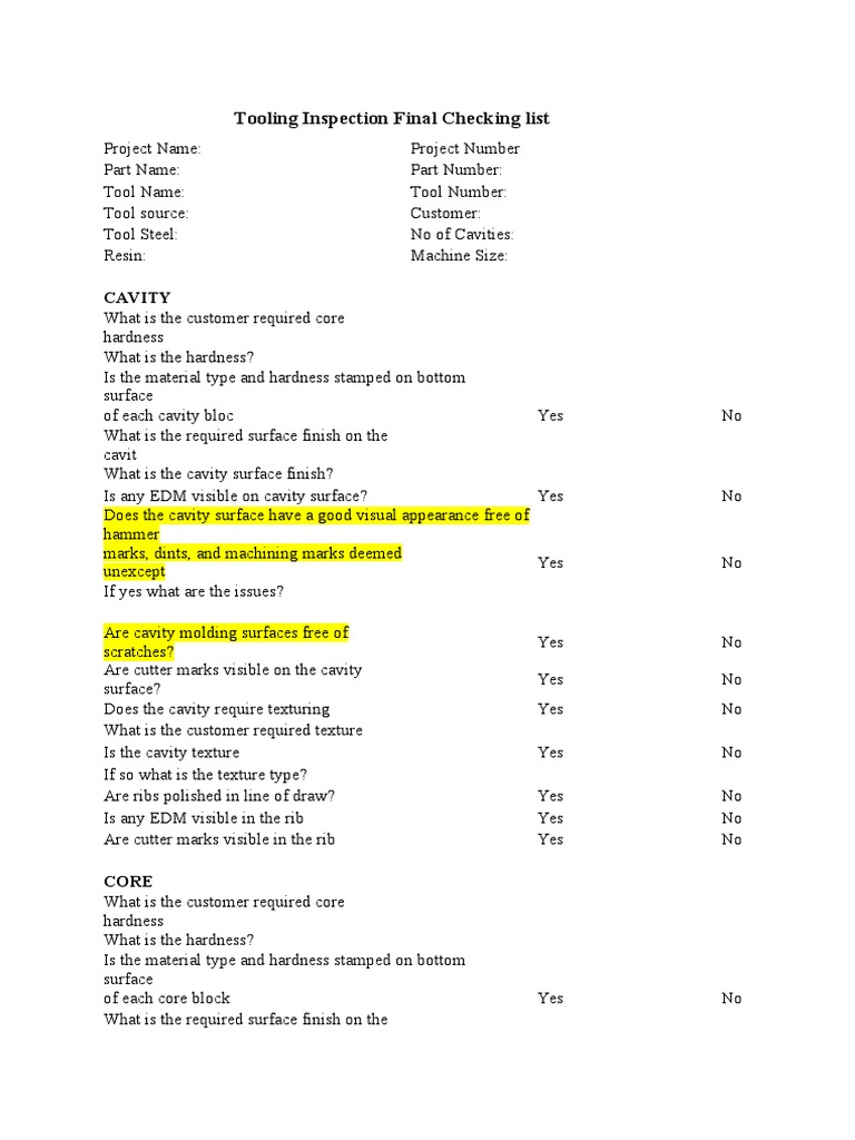 Tooling Inspection Checklist Guide | PDF | Machining | Hardness