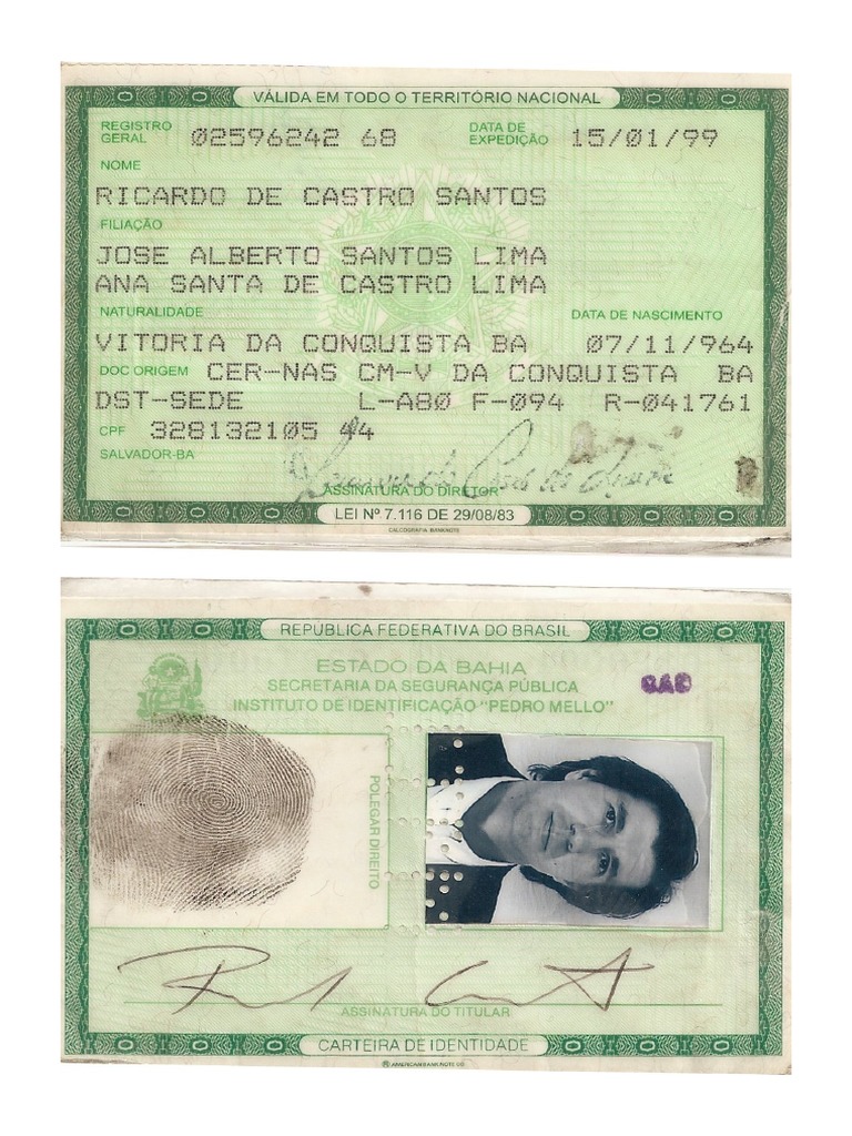 RG e CPF - Ricardo - Frente e Verso | PDF