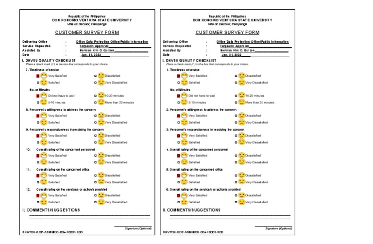 DHVSU Customer Survey Form | PDF
