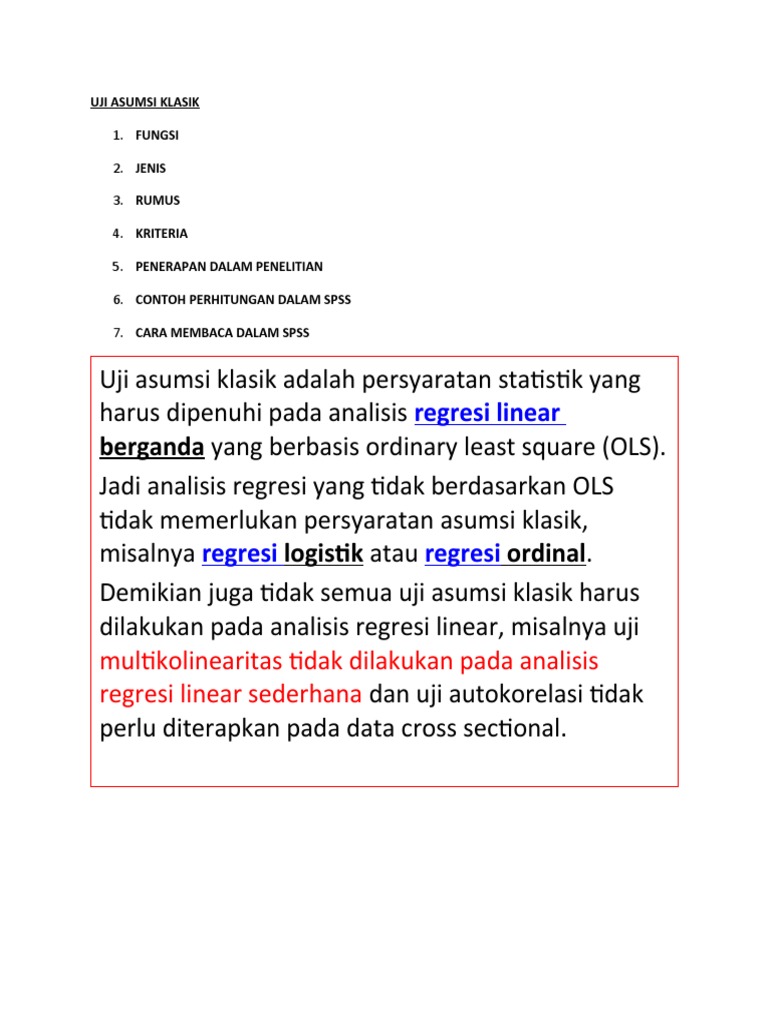 Uji Asumsi Klasik | PDF | Metode & Bahan Ajar | Sains & Matematika