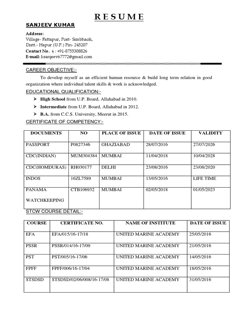 Sanjeev Kumar (Resume) | PDF
