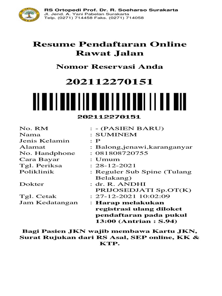 Cetak Resume Pendaftaran Online | PDF