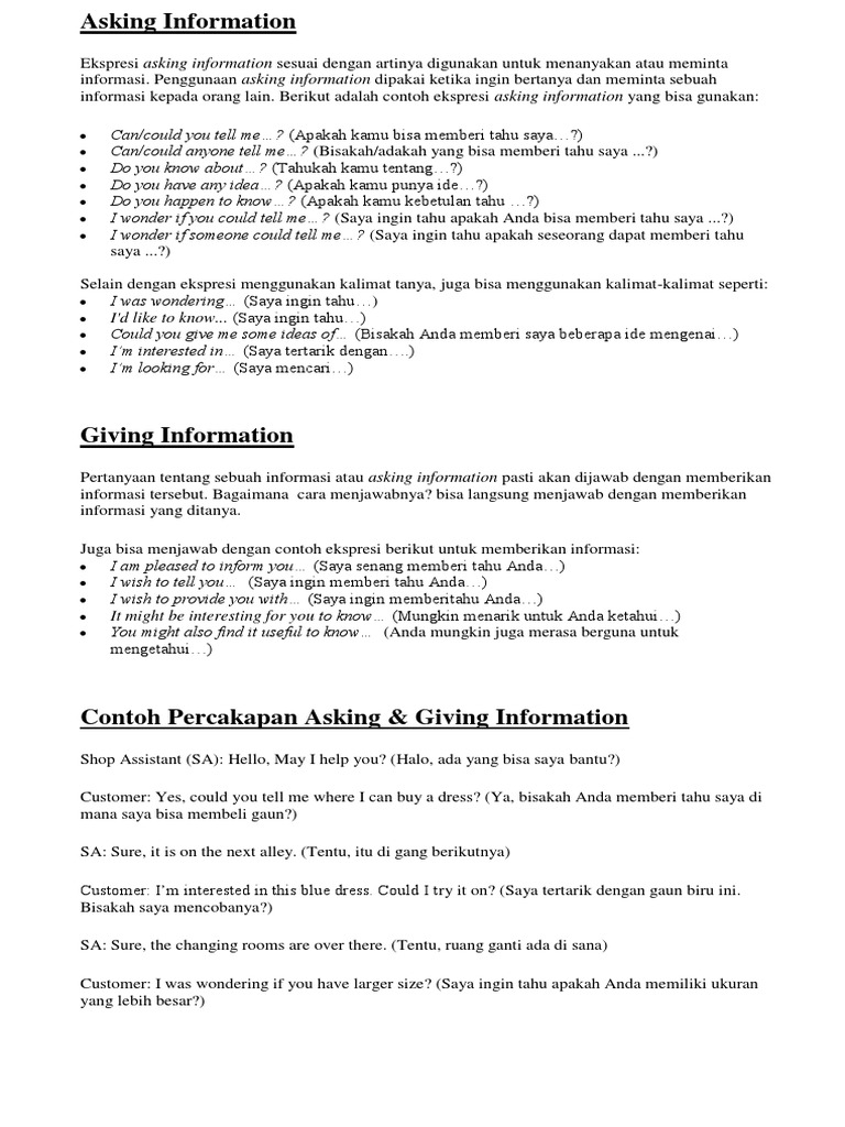 Contoh Dialog Asking & Giving Information | PDF | Pengembangan Diri