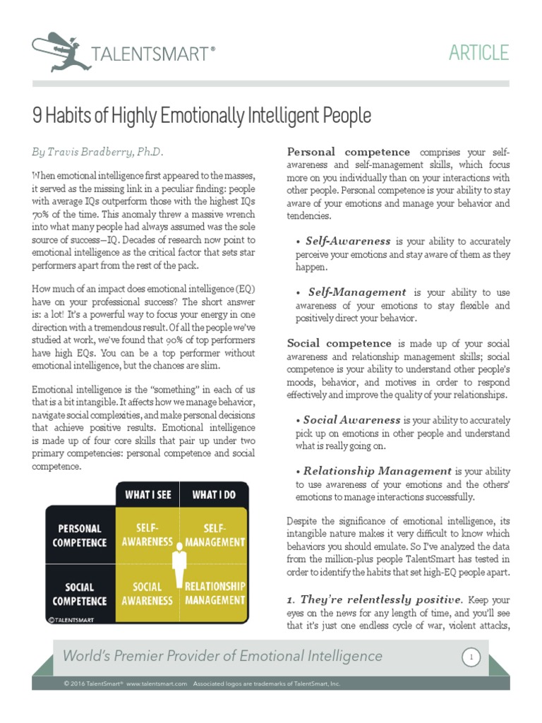 9 Habits of Highly Emotionally Intelligent People | PDF | Emotional ...
