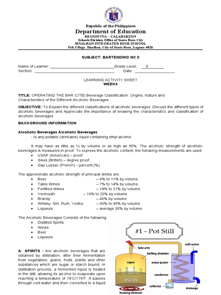 LAS Q2-WEEK 4 - BARTENDING NC II - Grade 9 | PDF | Whisky | Bourbon Whiskey