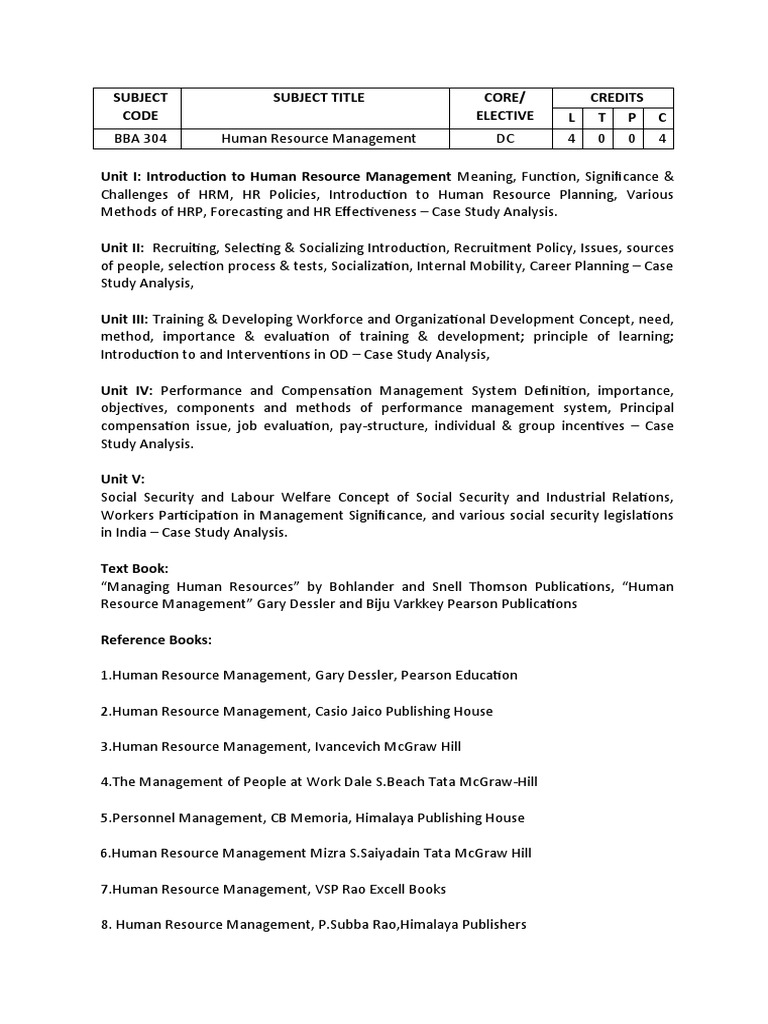 BBA Human Resource Management Course | PDF