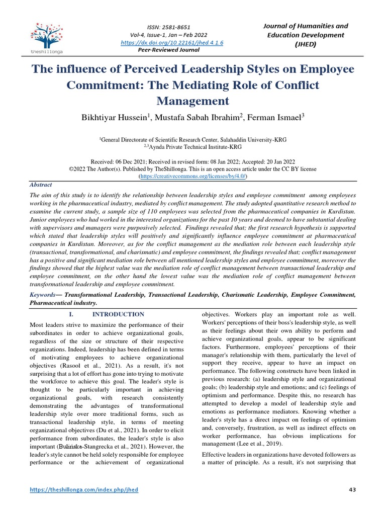 The Influence of Perceived Leadership Styles On Employee Commitment ...