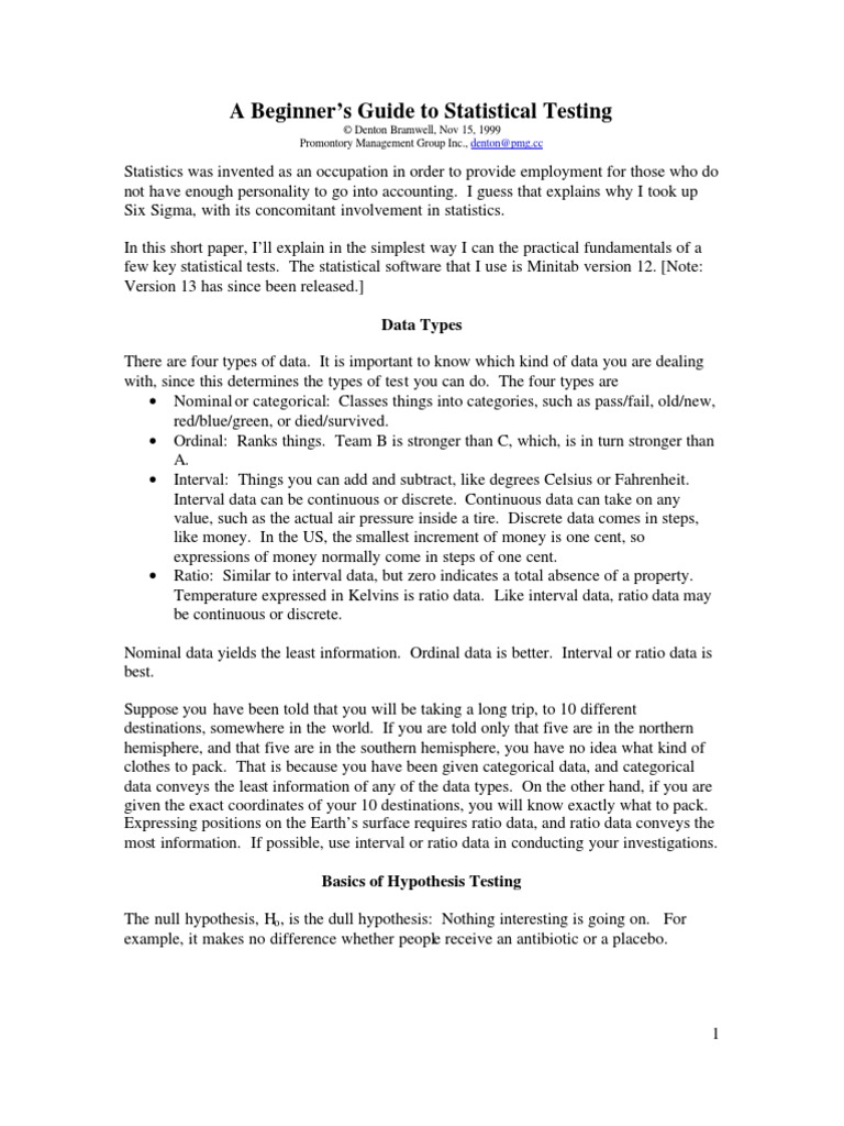 Beginers Guide To Statistics | PDF | Statistical Hypothesis Testing ...