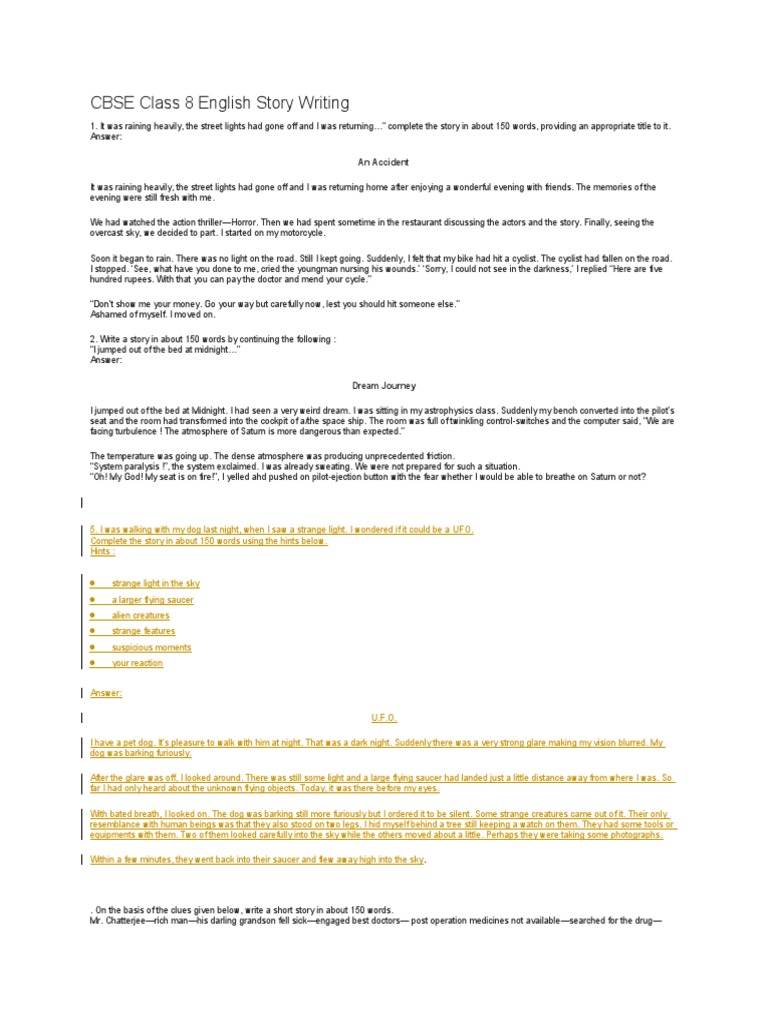 CBSE Class 8 English Story Writing | PDF