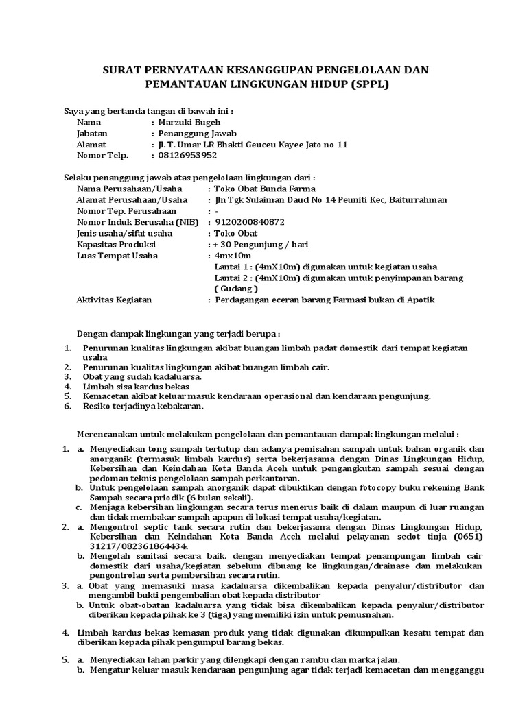 SPPL Toko Obat Bunda Farma 2021 | PDF