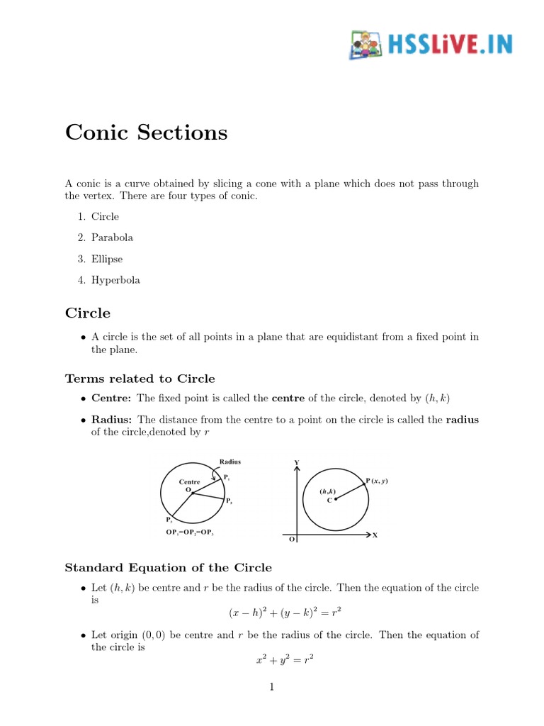 Hsslive XI Maths CH 11 Conic Sections | PDF | Ellipse | Perpendicular
