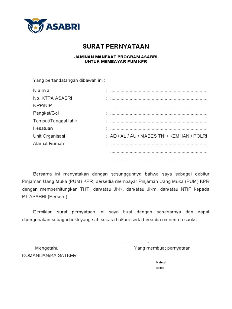 Formulir Asabri | PDF