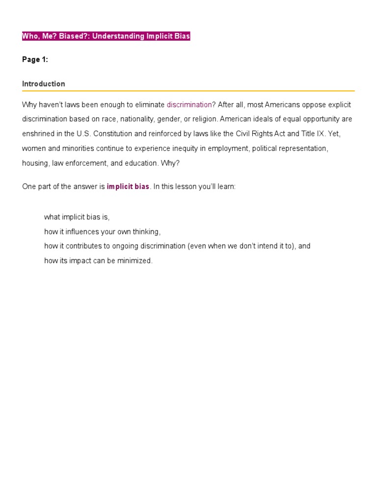 Implicit Bias Lesson | Download Free PDF | Bias | Metacognition