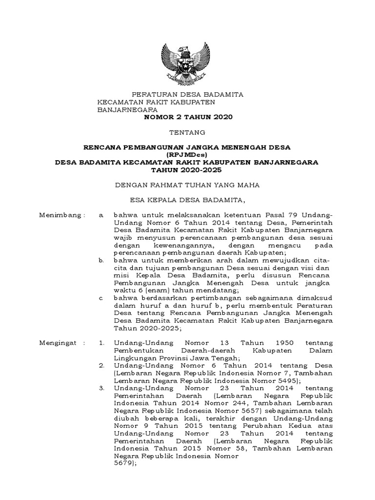 RPJMDes 2020-2025 | PDF