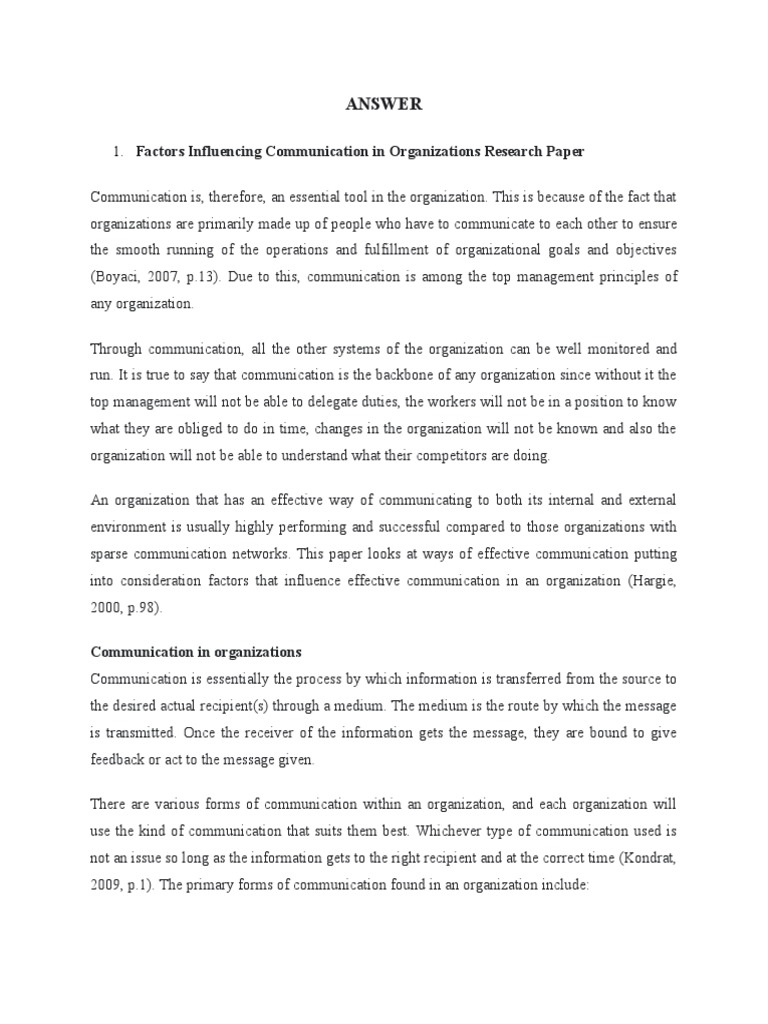Factors Influencing Communication in Organizations Research Paper | PDF ...