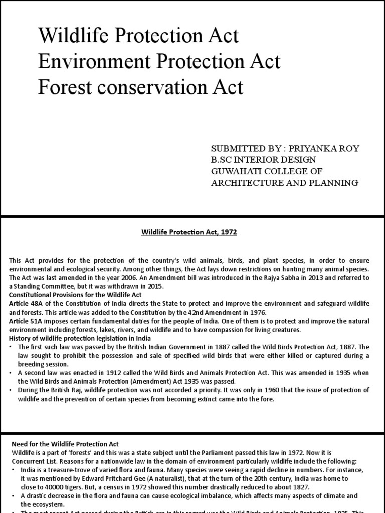 Wildlife Protection Act Environment Protection Act Forest Conservation ...