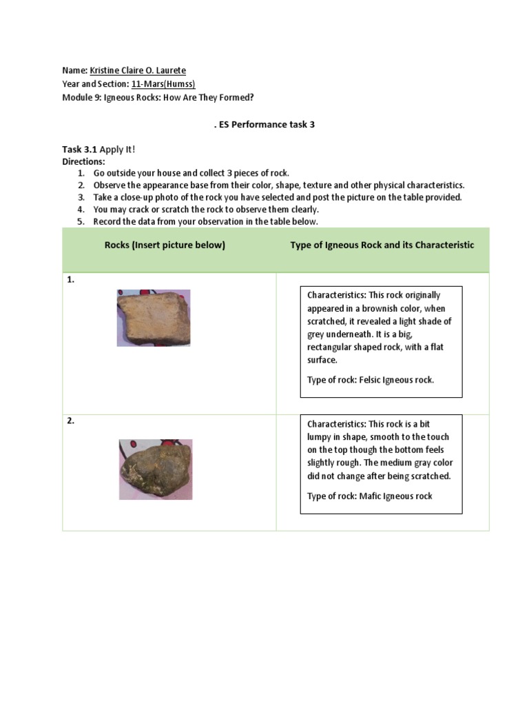 ELS Performance Task 3 | PDF | Igneous Rock | Rock (Geology)