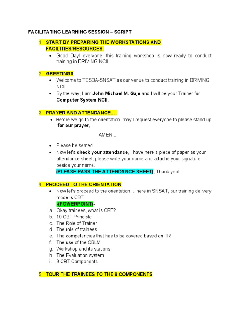 Facilitate Learning Session Script | PDF | Learning Styles ...