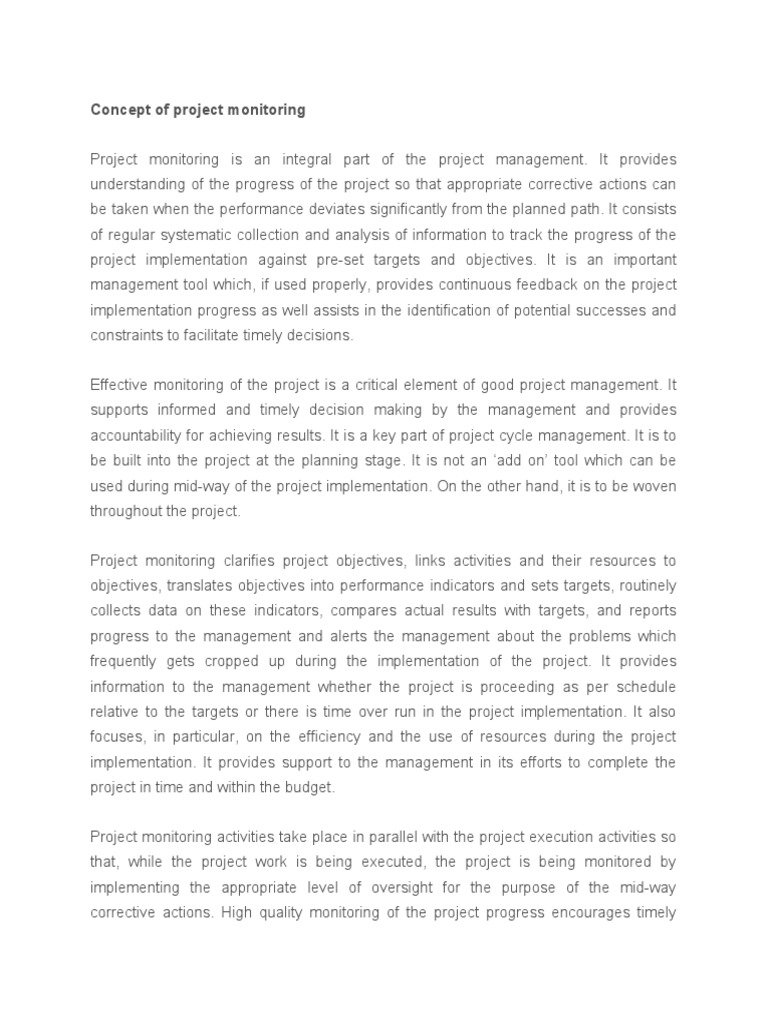 Concept of Project Monitoring | PDF | Evaluation | Project Management