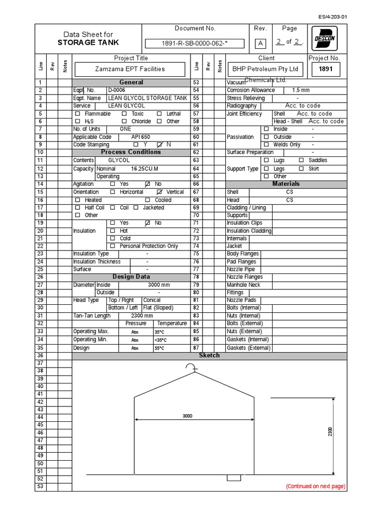 Lean Glycol Storage Tank Data Sheet | PDF | Building Engineering ...