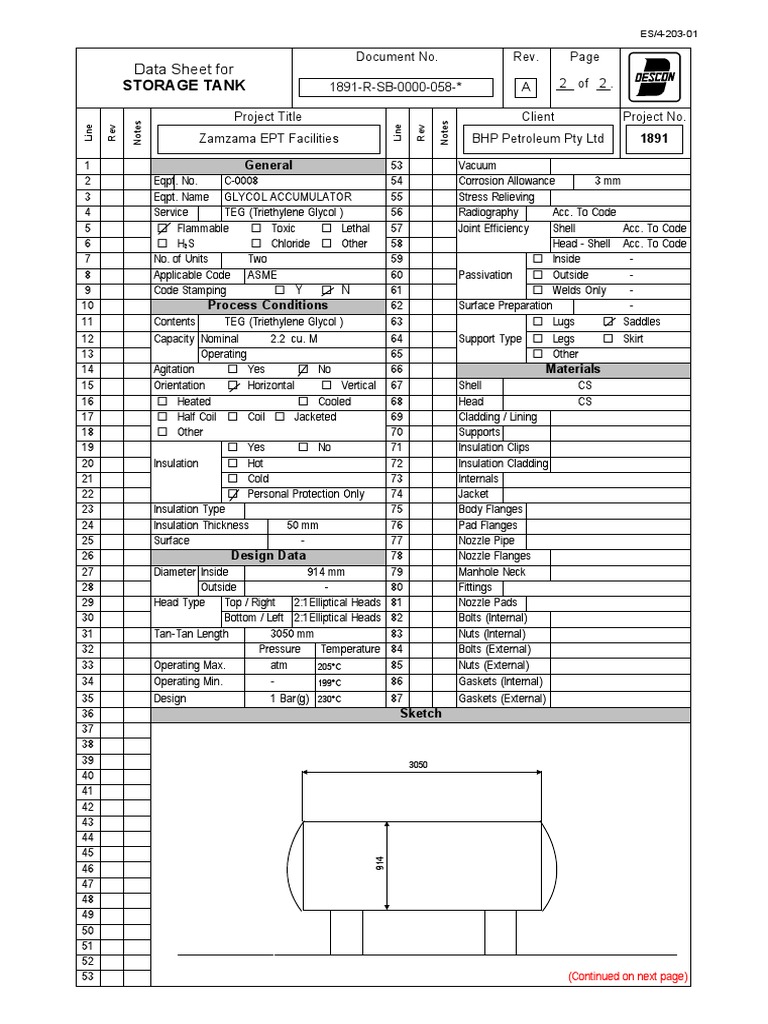 Storage Tank: Data Sheet For | PDF | Applied And Interdisciplinary ...