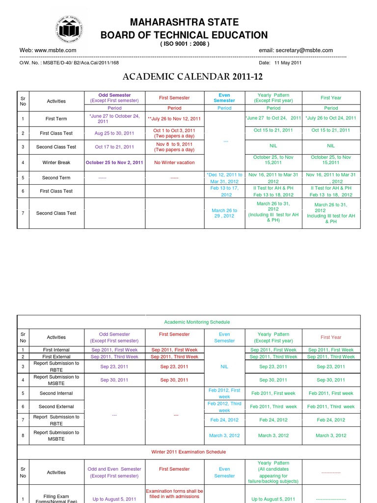 Maharashtra Academic Calendar 2011-12 | PDF | Academic Term | Schools