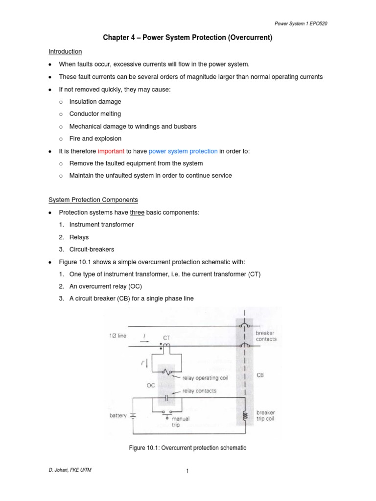 Power System Protection (Overcurrent) | PDF | Relay | Transformer