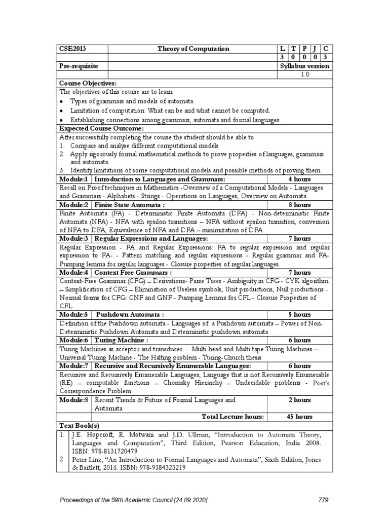 Cse2013 - Theory-Of-Computation - TH - 1.0 - 63 - Cse2013 - 59 Acp | PDF | Regular Expression ...