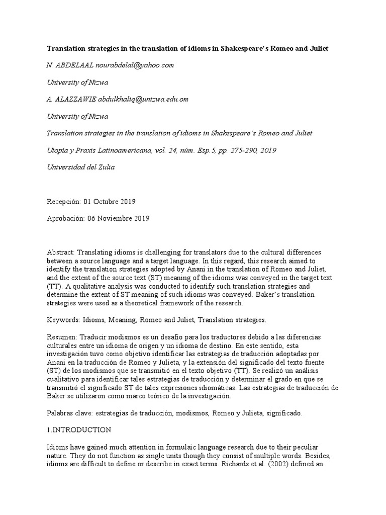 Translation Strategies in The Translation of Idioms in Shakespeare ...