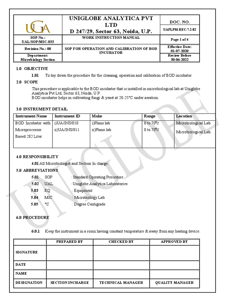 033 BOD Incubator | PDF | Calibration | Temperature