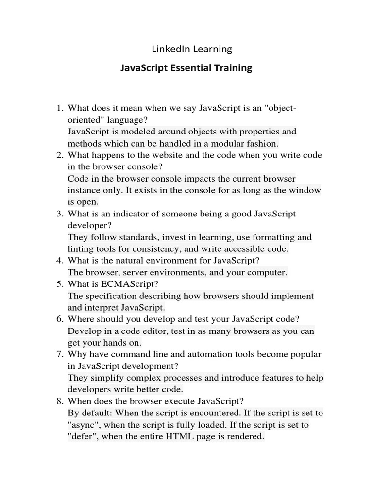 JavaScript LinkedIn Learning | PDF | Java Script | Subroutine