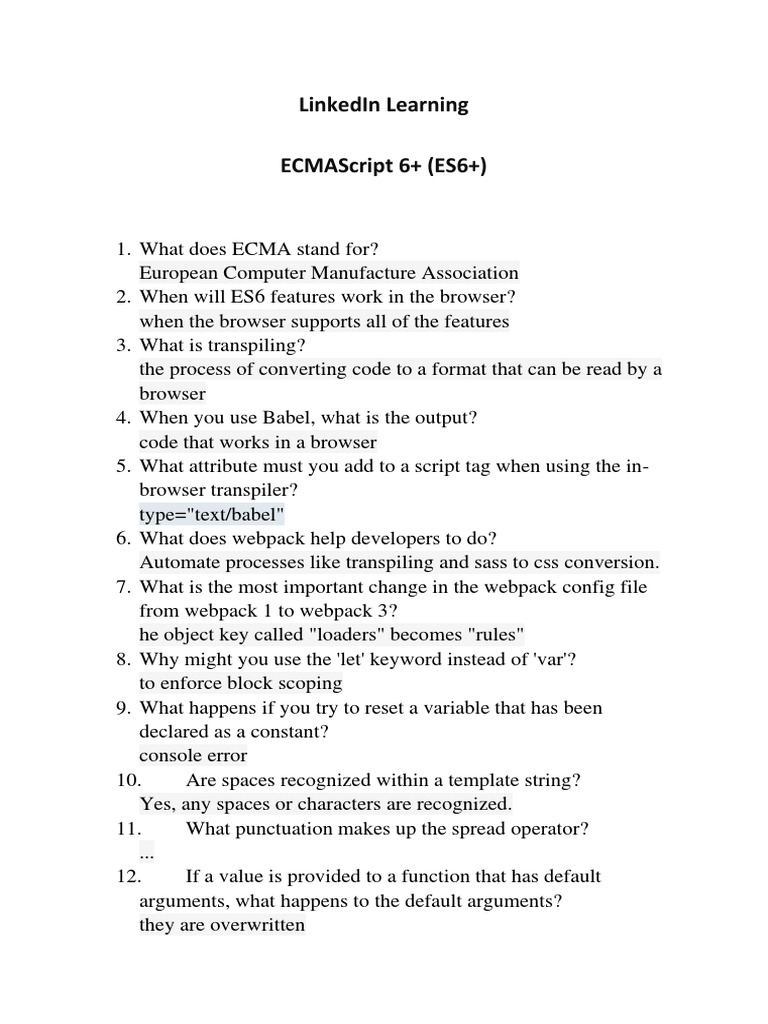 ES6 LinkedIn Learning | PDF | Class (Computer Programming) | Models Of Computation