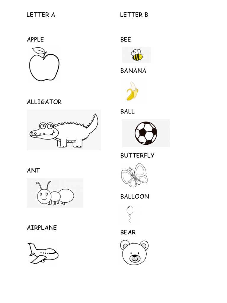 LETTERs A and B - Words | PDF