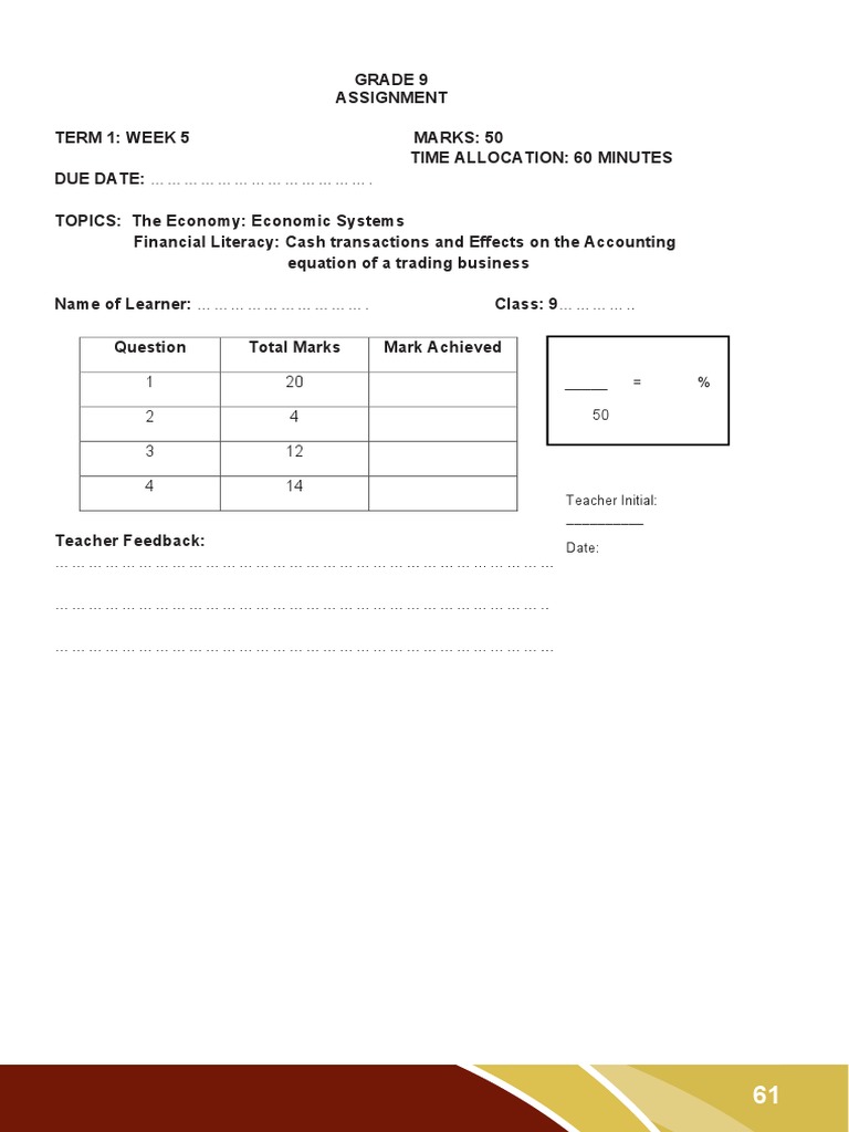 GRADE 9 ASSIGNMENT Ems | PDF | Economic System | Profit (Economics)