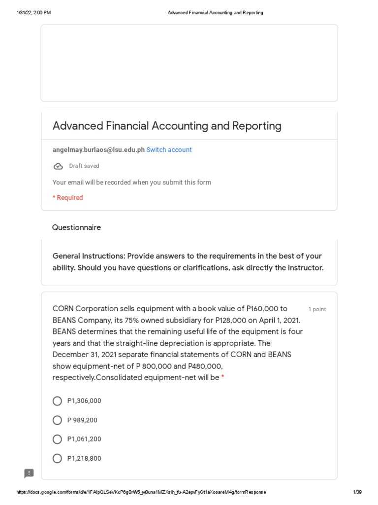 Advanced Financial Accounting and Reporting | PDF | Book Value ...