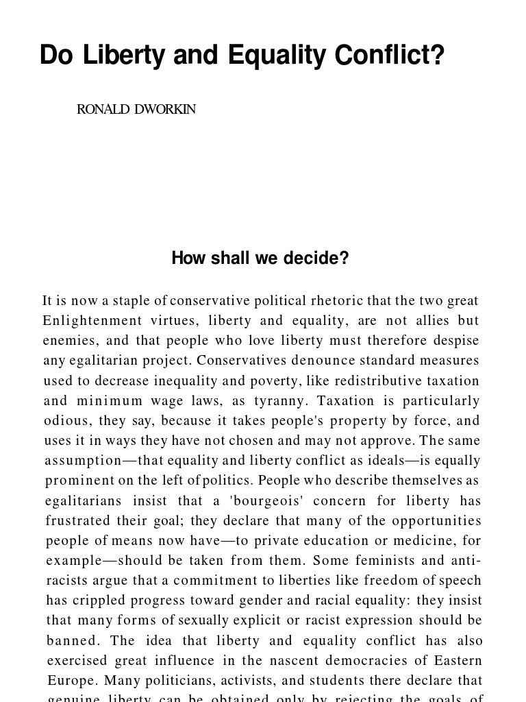 Liberty vs. Equality: Dworkin's Analysis | PDF | Egalitarianism | Taxes