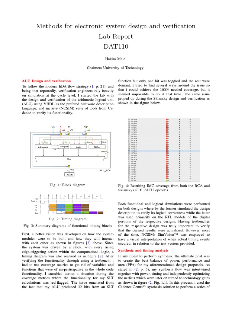 Methods For Electronic System Design and Verification Lab Report DAT110 ...