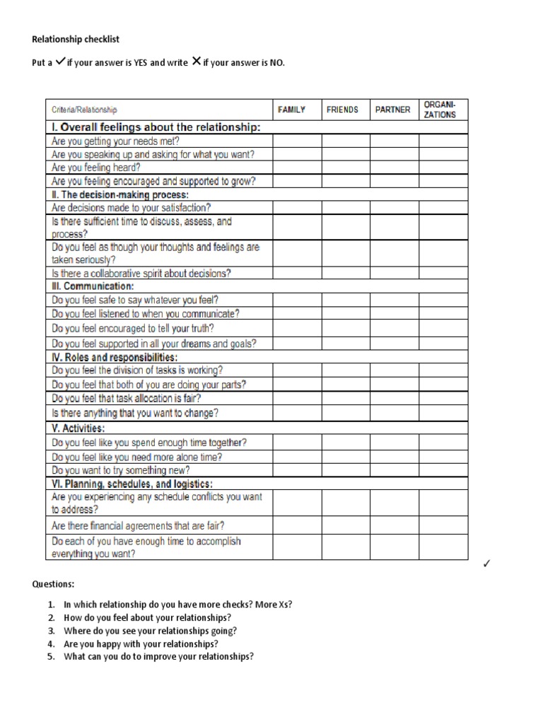Relationship Checklist | PDF