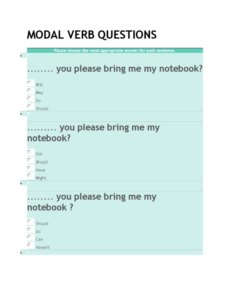 Modal Verb Questions PDF Worksheet | PDF