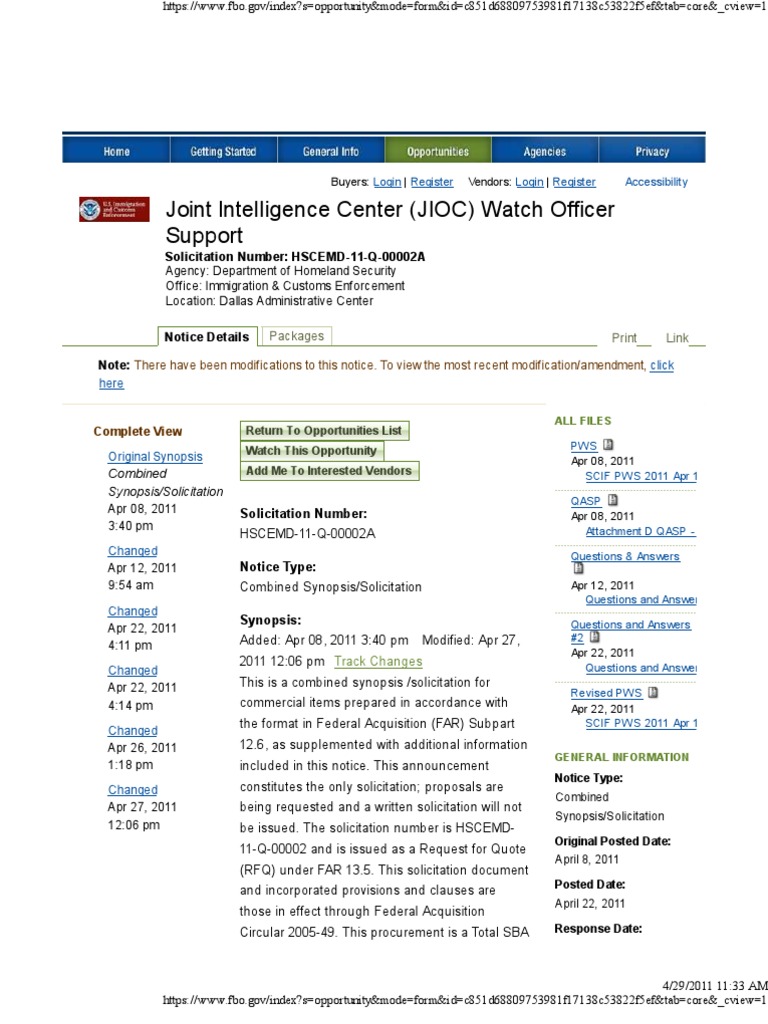 DHS/ICE Soliciting For Intelligence Center/Dallas | Download Free PDF ...