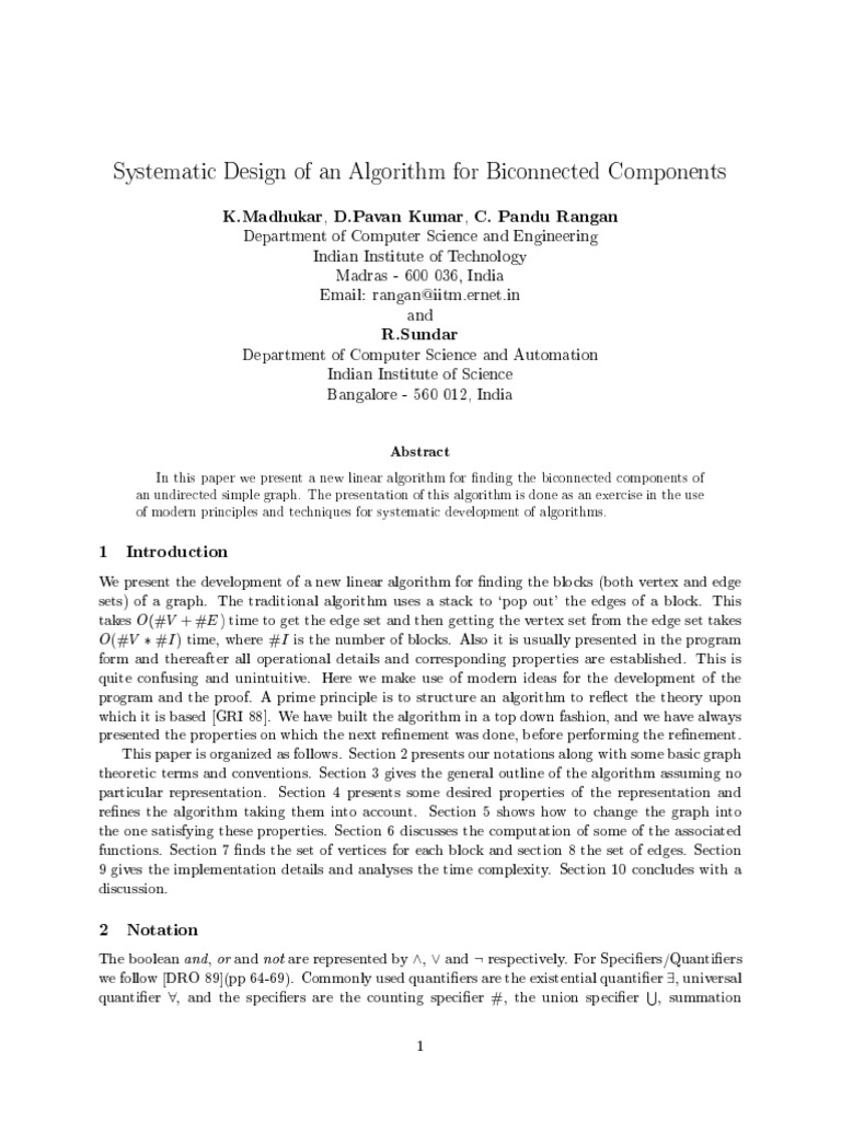 Systematic Design of An Algorithm For Biconnected Components | PDF | Vertex (Graph Theory ...