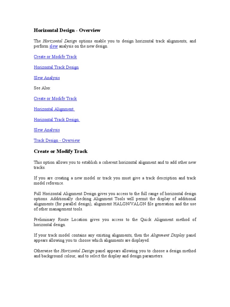Horizontal Design - Overview: Slew Create or Modify Track Horizontal ...