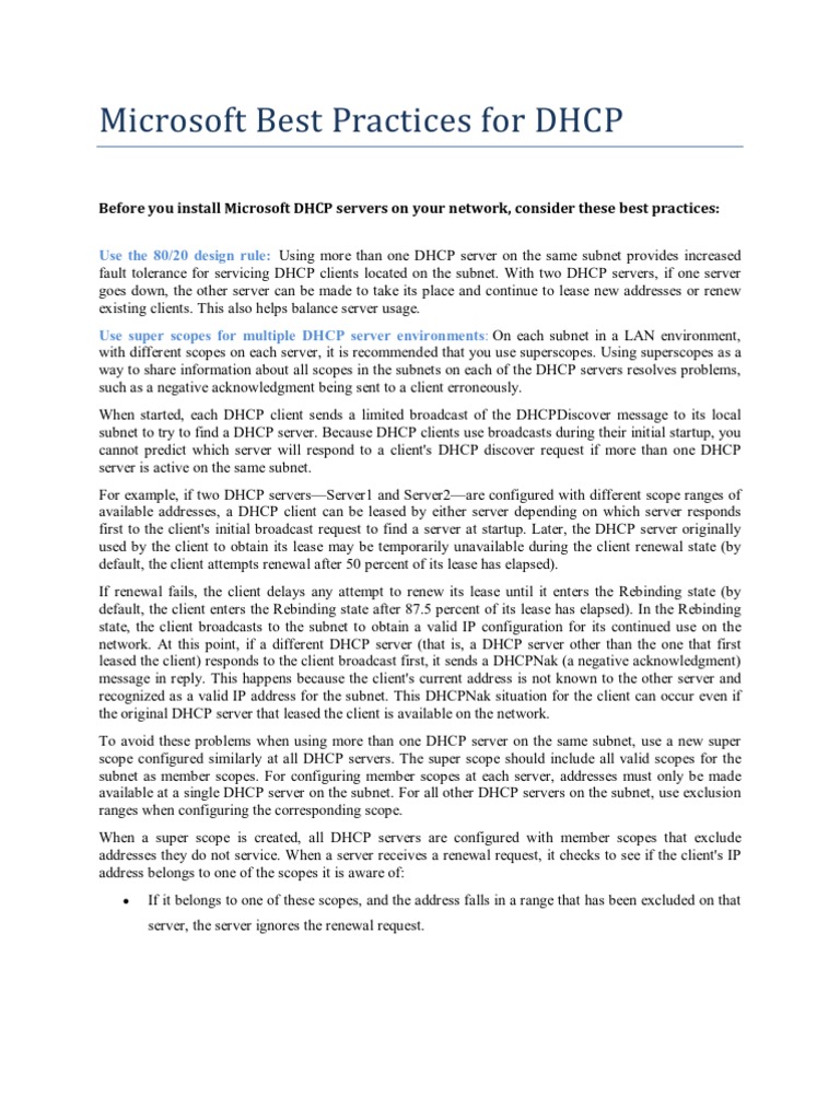 Microsoft Best Practices For DHCP | PDF | Domain Name System | Ip Address
