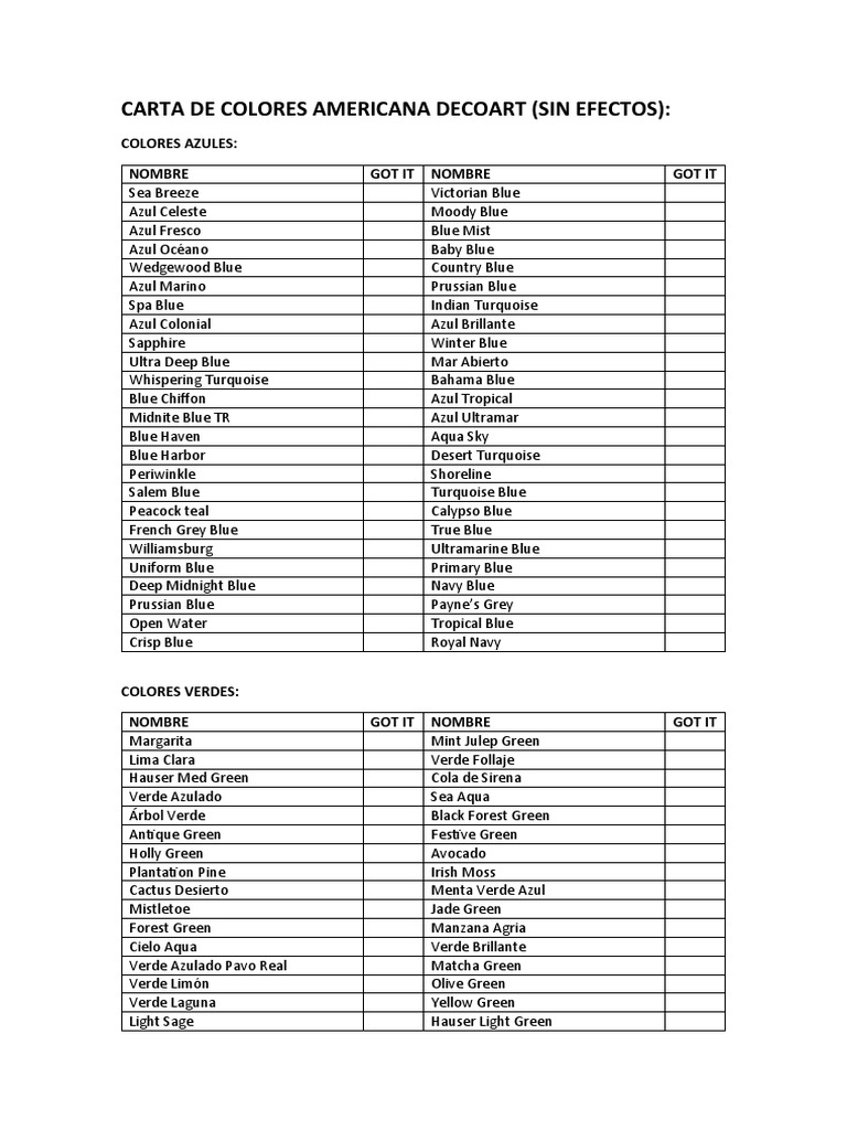 Carta de Colores Americana Decoart | PDF | Color | Baya