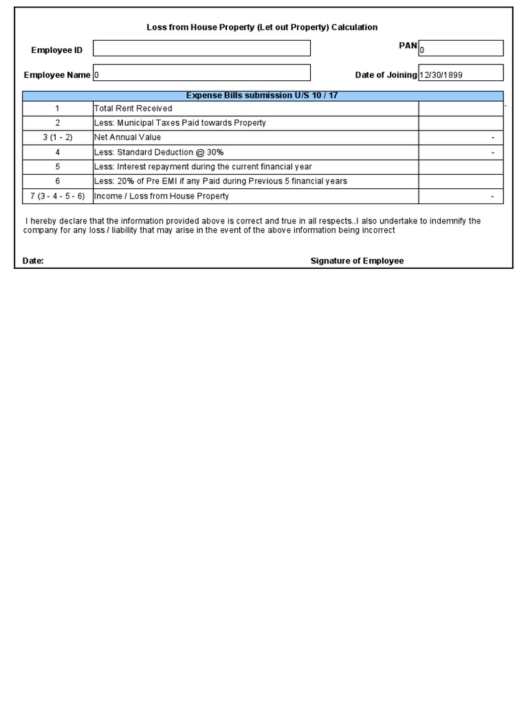 Loss From House Property Calculation | PDF