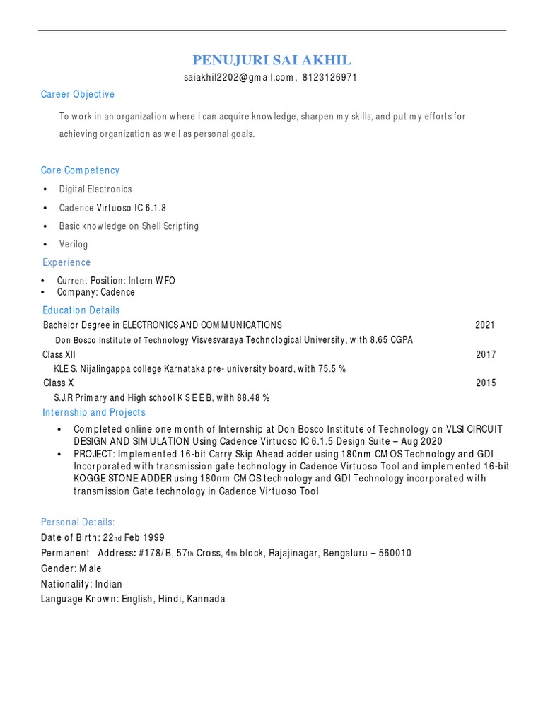 Penujuri Sai Akhil: Career Objective | PDF | Business | Computers